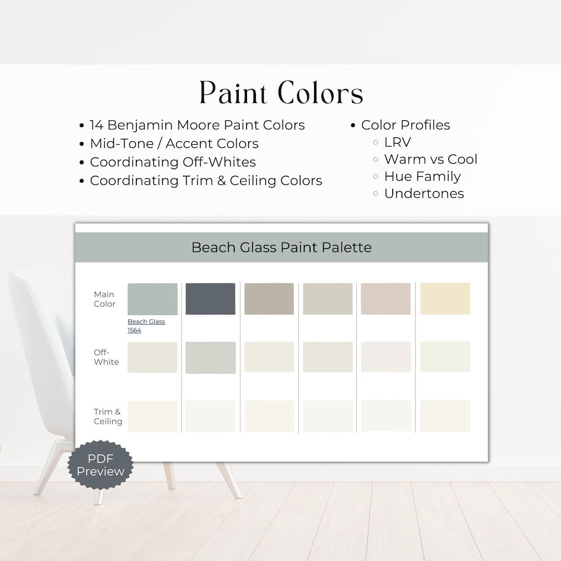 Beach House Color Palette | Benjamin Moore Beach Glass Paint | Coastal ...