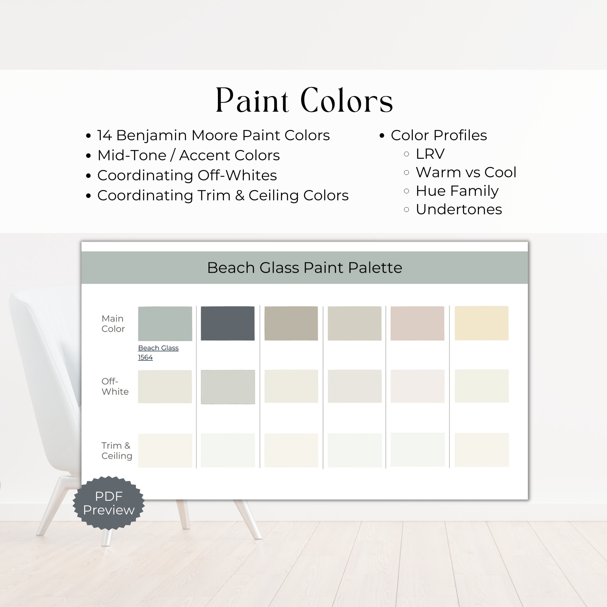 Beach House Color Palette | Benjamin Moore Beach Glass Paint | Coastal ...