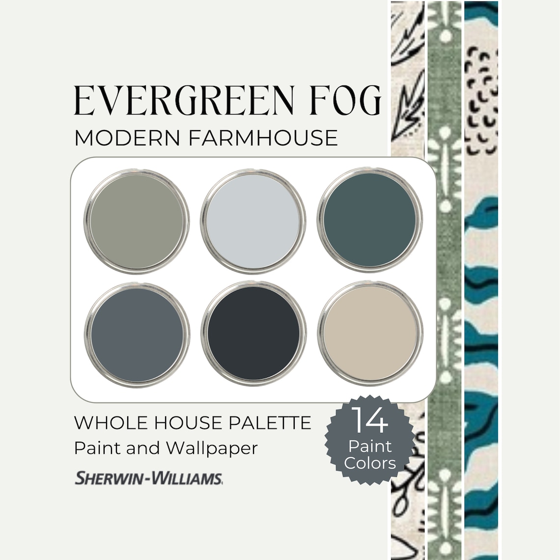 Evergreen Fog Color Palette Modern Farmhouse Paint Colors Modern ...
