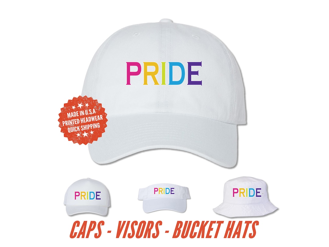 PRIDE Hat, LGBTQ Rainbow Text Cap, Printed Caps Sun Visors Bucket Hats ...