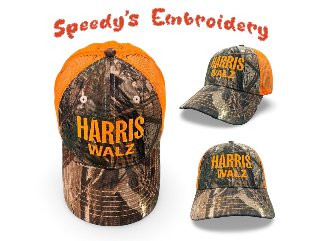 Harris Walz Embroidered Camo Trucker Hat - Camouflage Cap Kamala & Tim ...