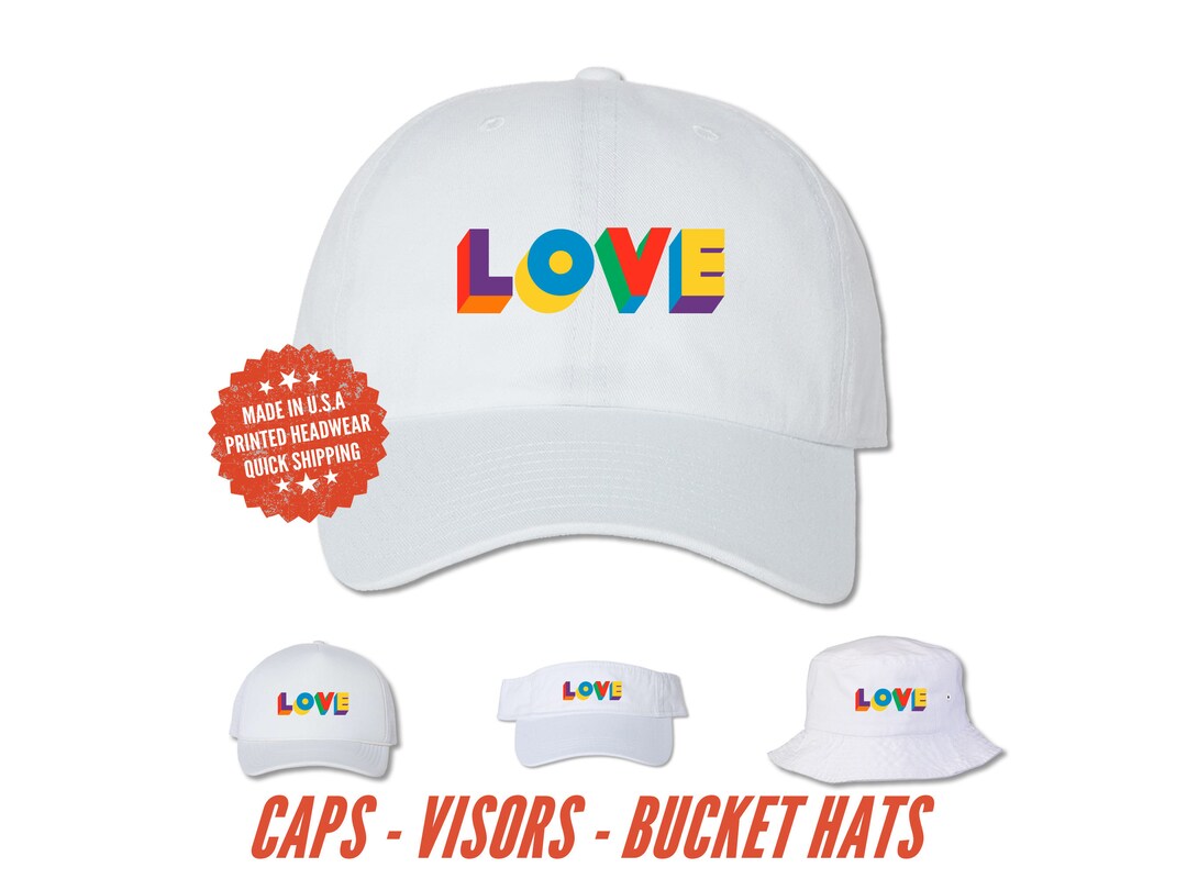 LOVE Hat, LGBTQ+ Rainbow Text Love Cap, Printed Caps Sun Visors Bucket ...