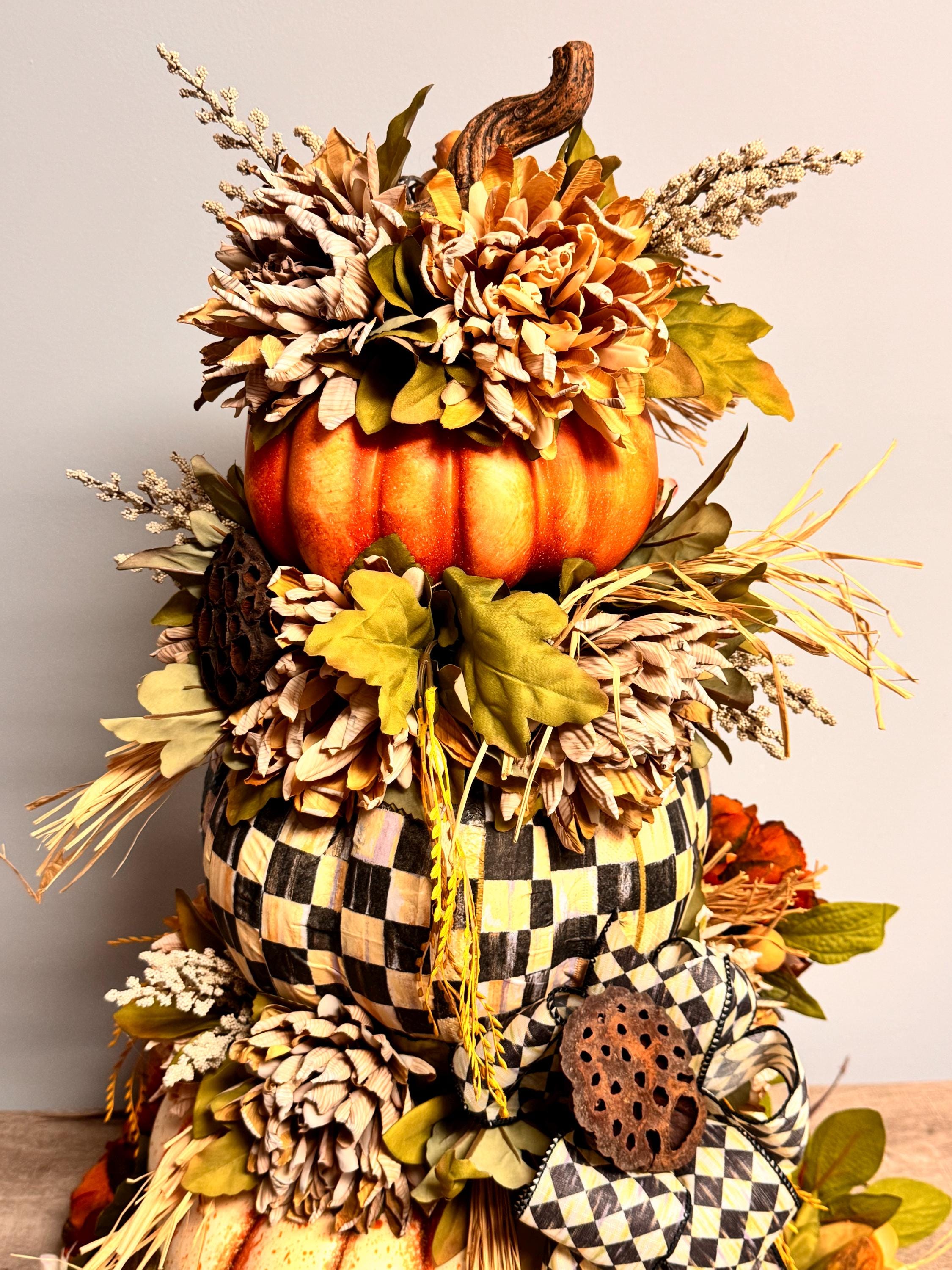 Handcrafted Three Tier 27 Fall Floral Pumpkin Topiary - Etsy
