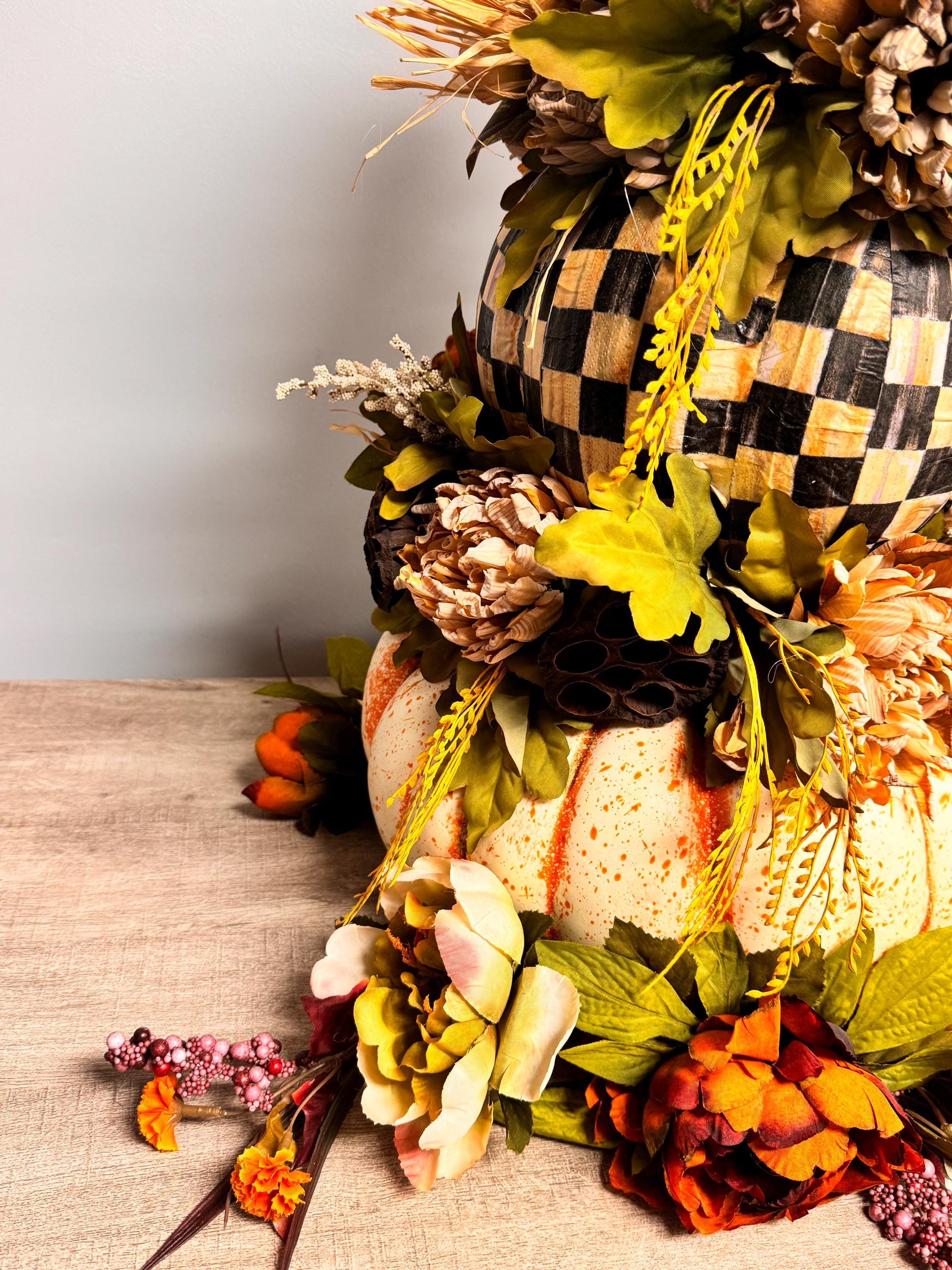 Handcrafted Three Tier 27 Fall Floral Pumpkin Topiary - Etsy