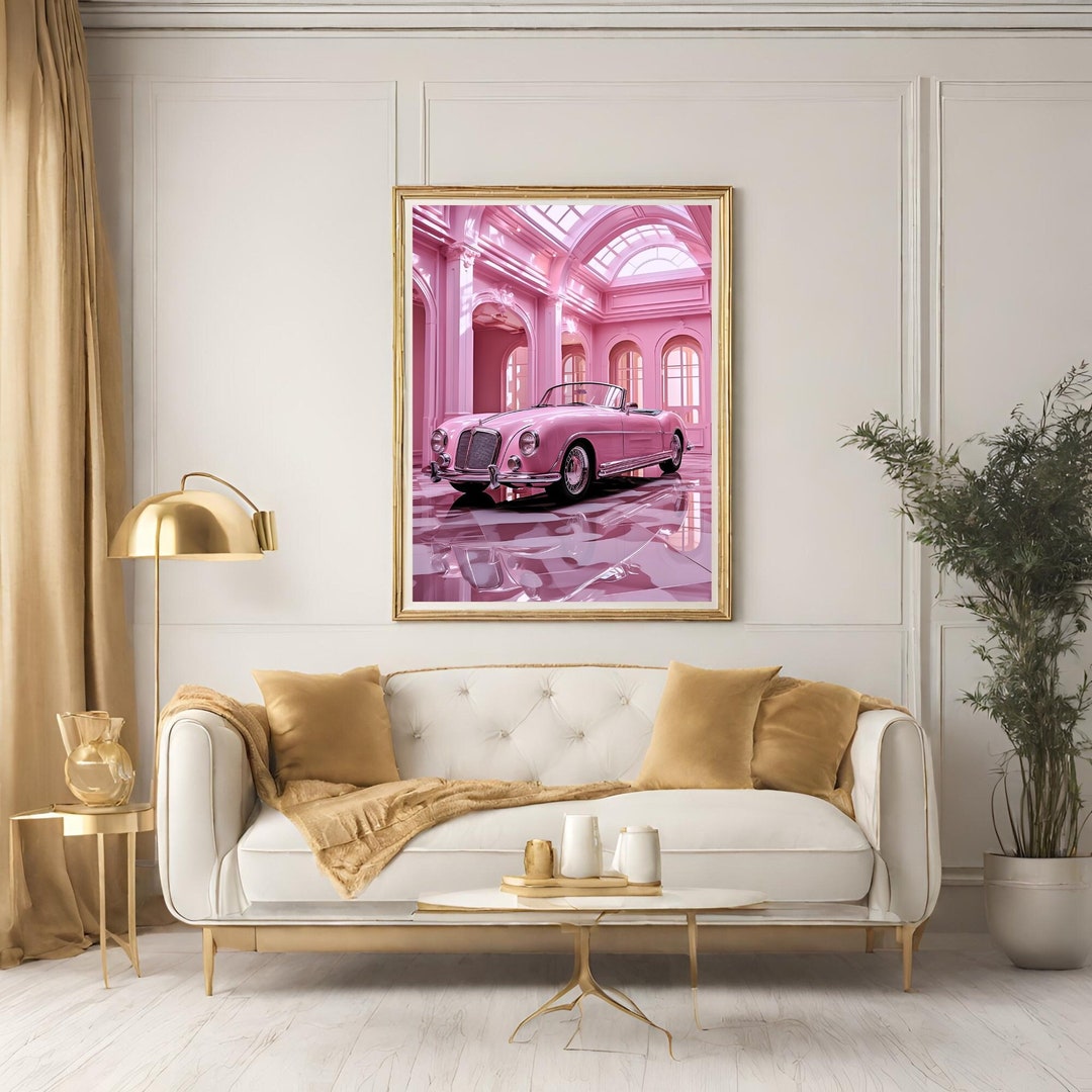 Retro Pink Car Digital Wall Art Print, Pink Aesthetic Wall Art, Retro ...