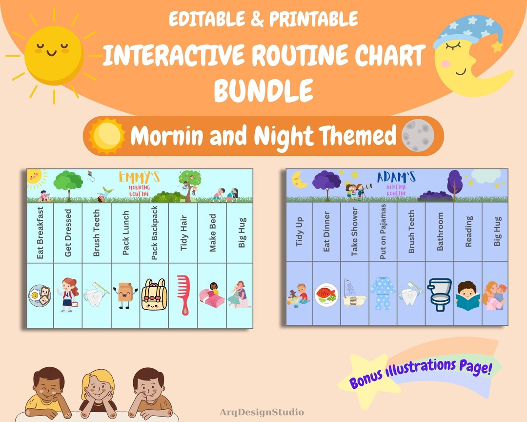 Morning and Bedtime Routine Charts Printable Routines Editable ...