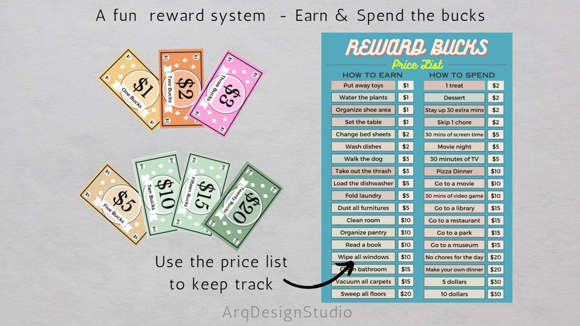 Editable Kids Reward Bucks Printable Mom Bucks, PDF Reward System for ...