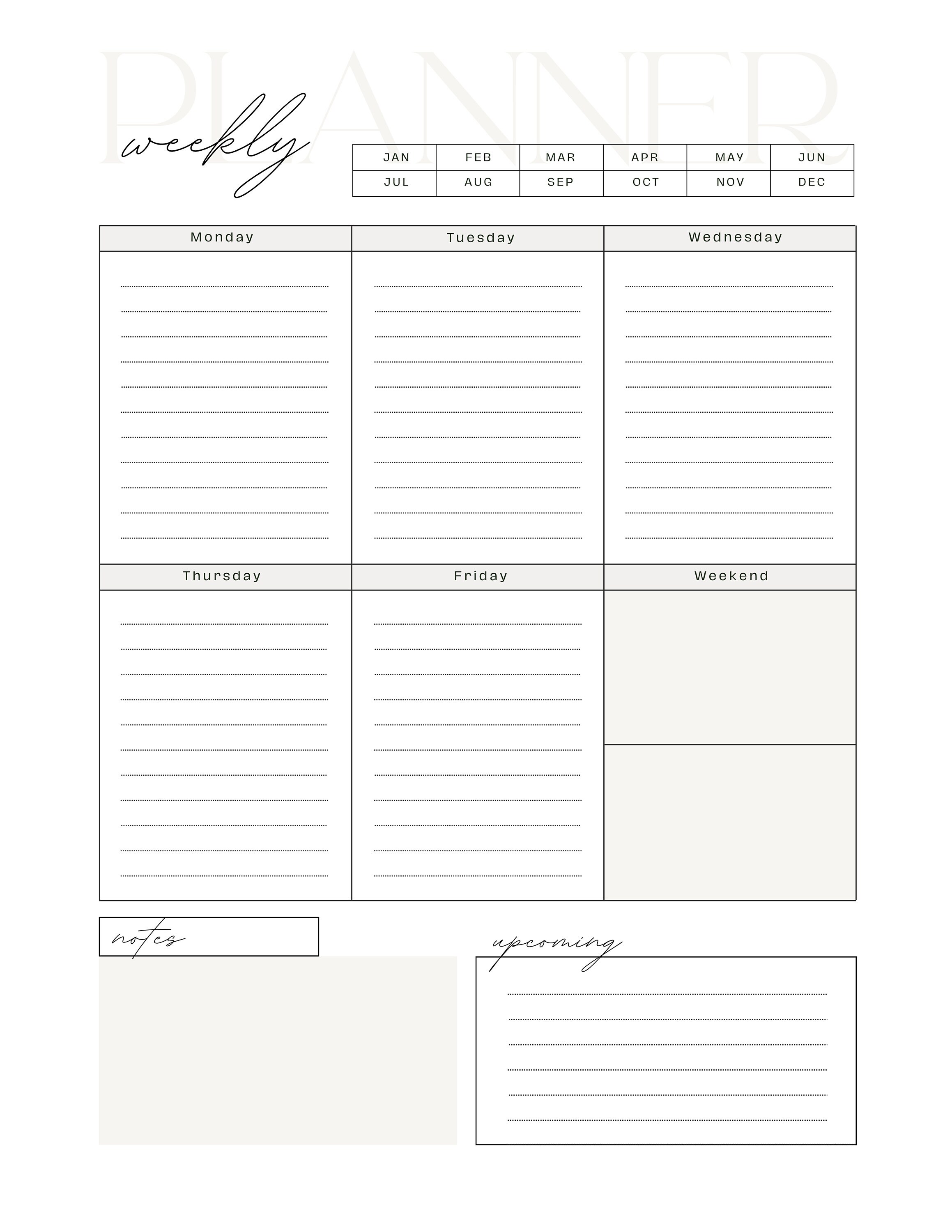 Undated Weekly Planner Template .png and .pdf - Etsy