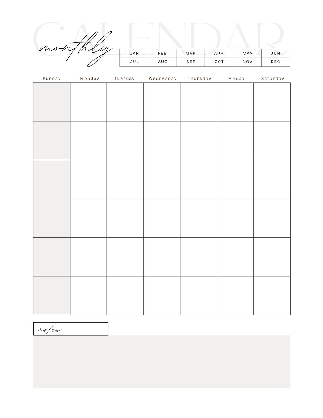 Undated Monthly Planner Template .png and .pdf - Etsy