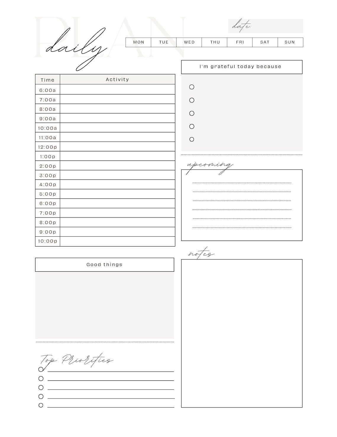 Undated Daily Planner Template .png and .pdf - Etsy