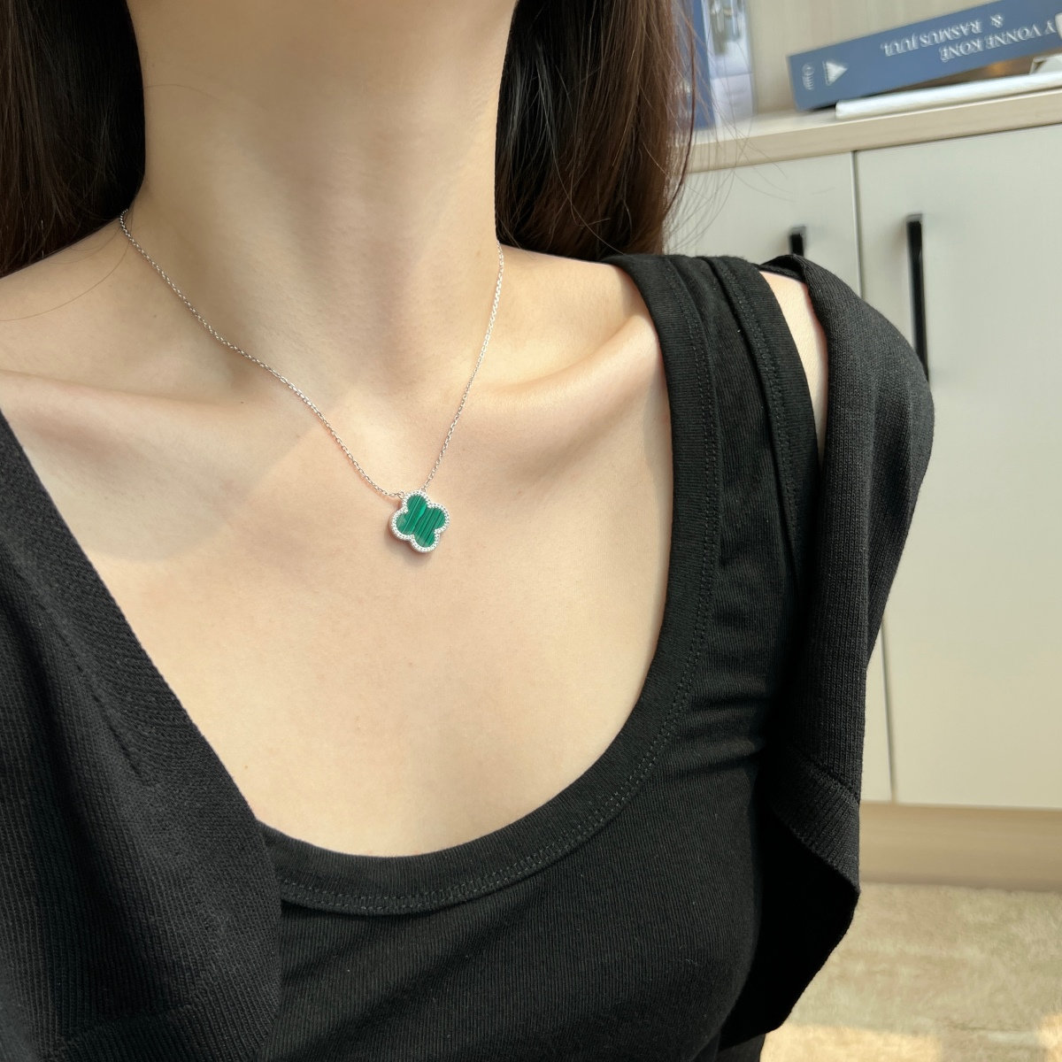 Malachite Style Clover Necklace Sterling Silver 925 Green Clover ...