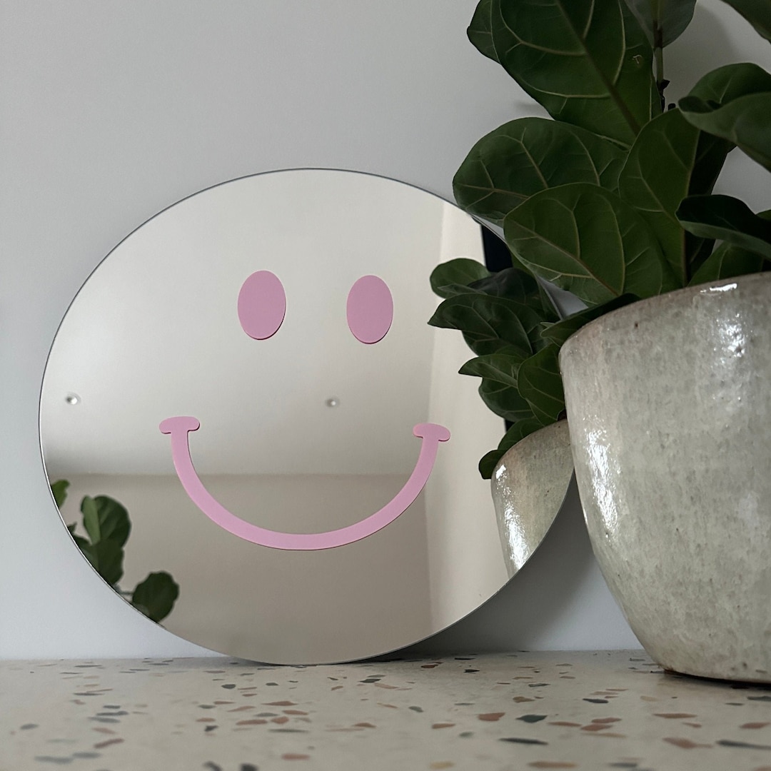 Soft Pink Smiley Mirror 38cm Round - Etsy
