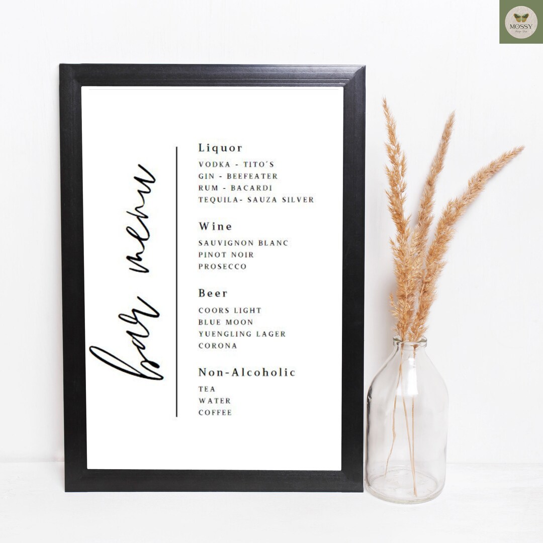 Bar Menu Sign Modern Minimalist Editable Template Beverage Template 5x7 ...