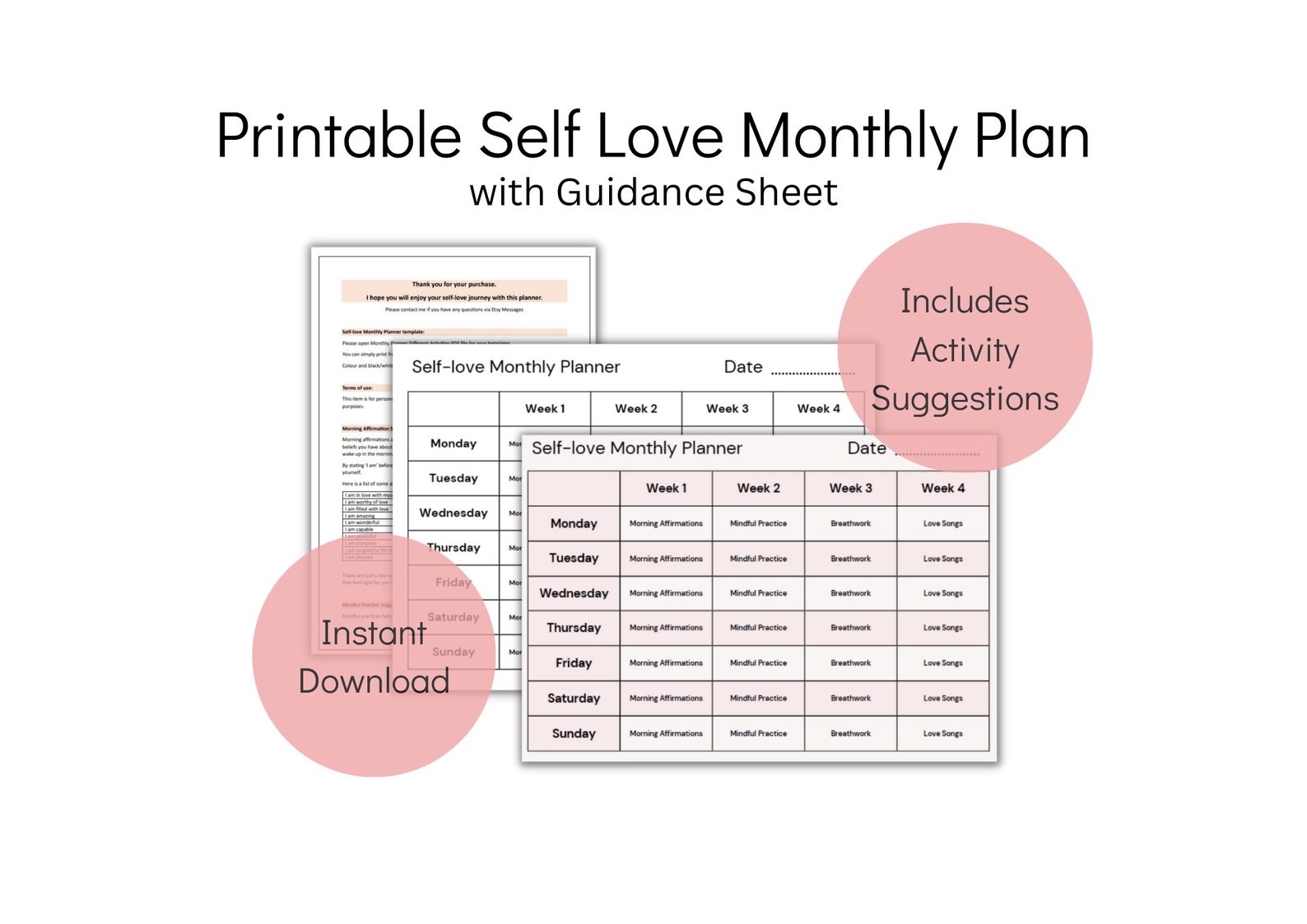 Beginners Self-love Plan Monthly PRINTABLE Plan With Same Activity ...