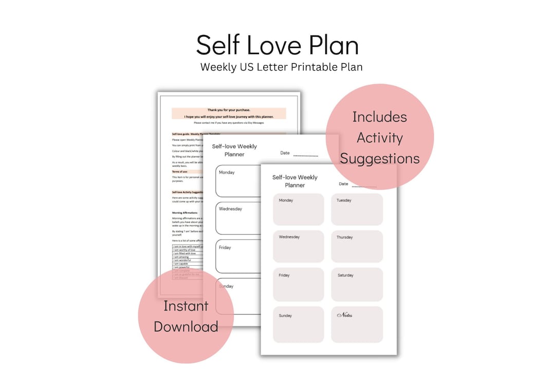 Self-love Plan- Weekly PRINTABLE Plan With Activity Suggestions and ...