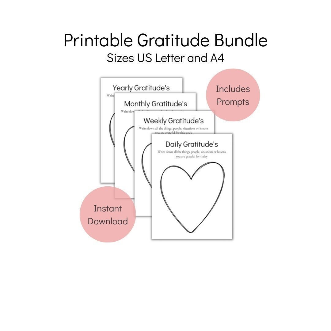 Gratitude Bundle- Printable- Daily, Weekly, Monthly, Yearly Gratitude ...
