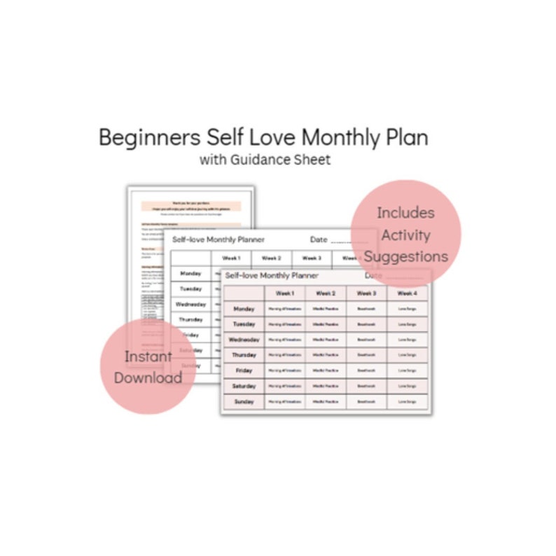 Beginners Self-love Plan- Monthly PRINTABLE Plan With Same Activity ...