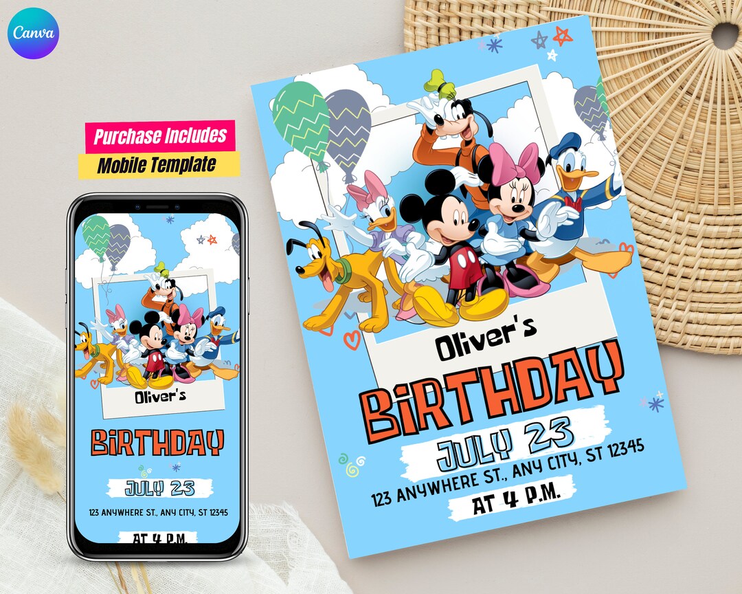Editable Disney Birthday Invitation Template Digital - Etsy