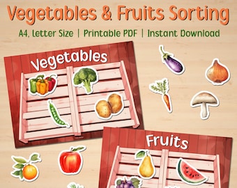 Fruits and Vegetables Sorting Activity Toddler Matching Game Busy Book ...