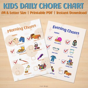 Printable Kids Chore Chart, Toddler Daily Routine, Morning Evening ...