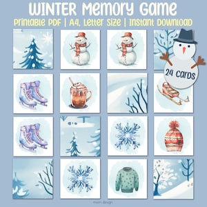 Printable Winter Memory Game, Kids Activity, Matching Games for ...