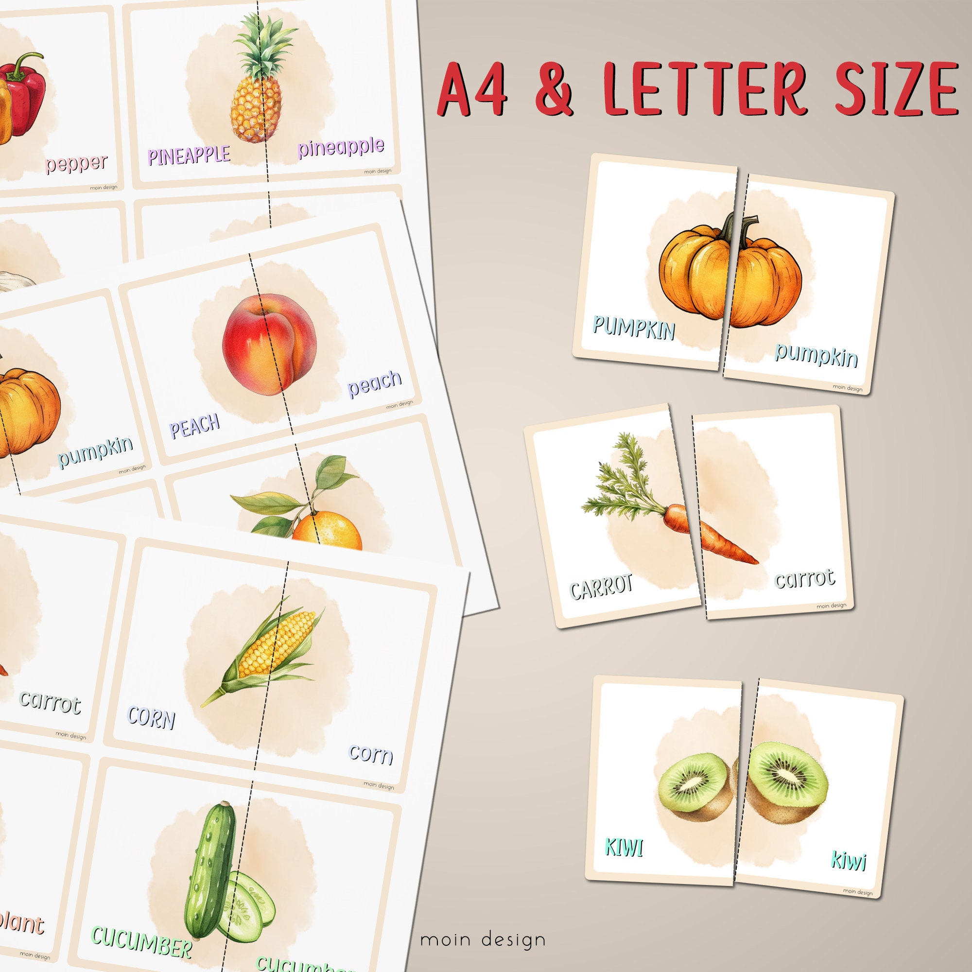 Vegetables & Fruits Matching Game for Toddler, Puzzle for Kids, Toddler ...