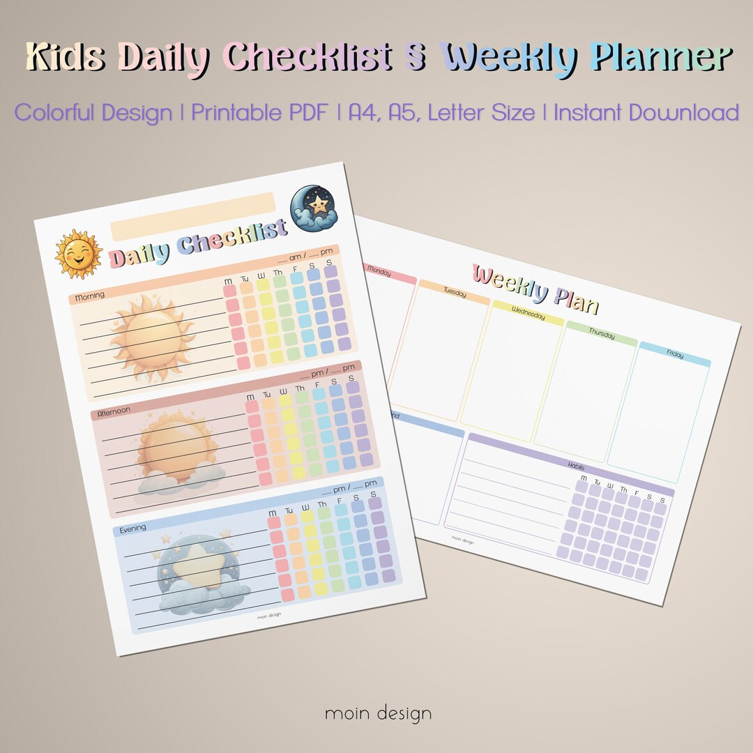 Kids Daily Checklist, Chore Chart for Kids, Daily Schedule, Daily ...