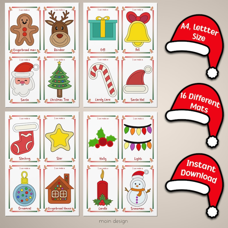 Christmas Play Dough Mats, Toddler Activities, Printable Visual Cards ...