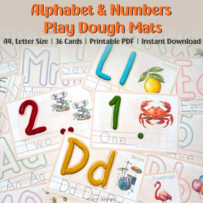 Alphabet & Numbers Play Dough Mats, Printable Homeschool Activity, ABC ...