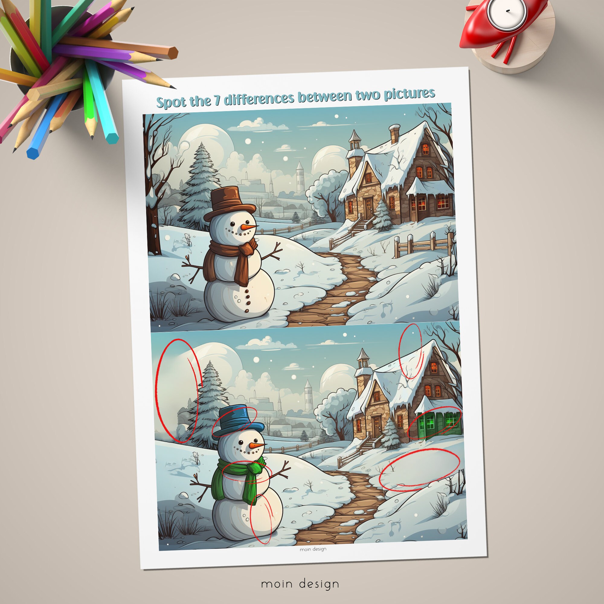 Printable Spot the Difference Activity, Toddler Activity Sheet, Winter ...