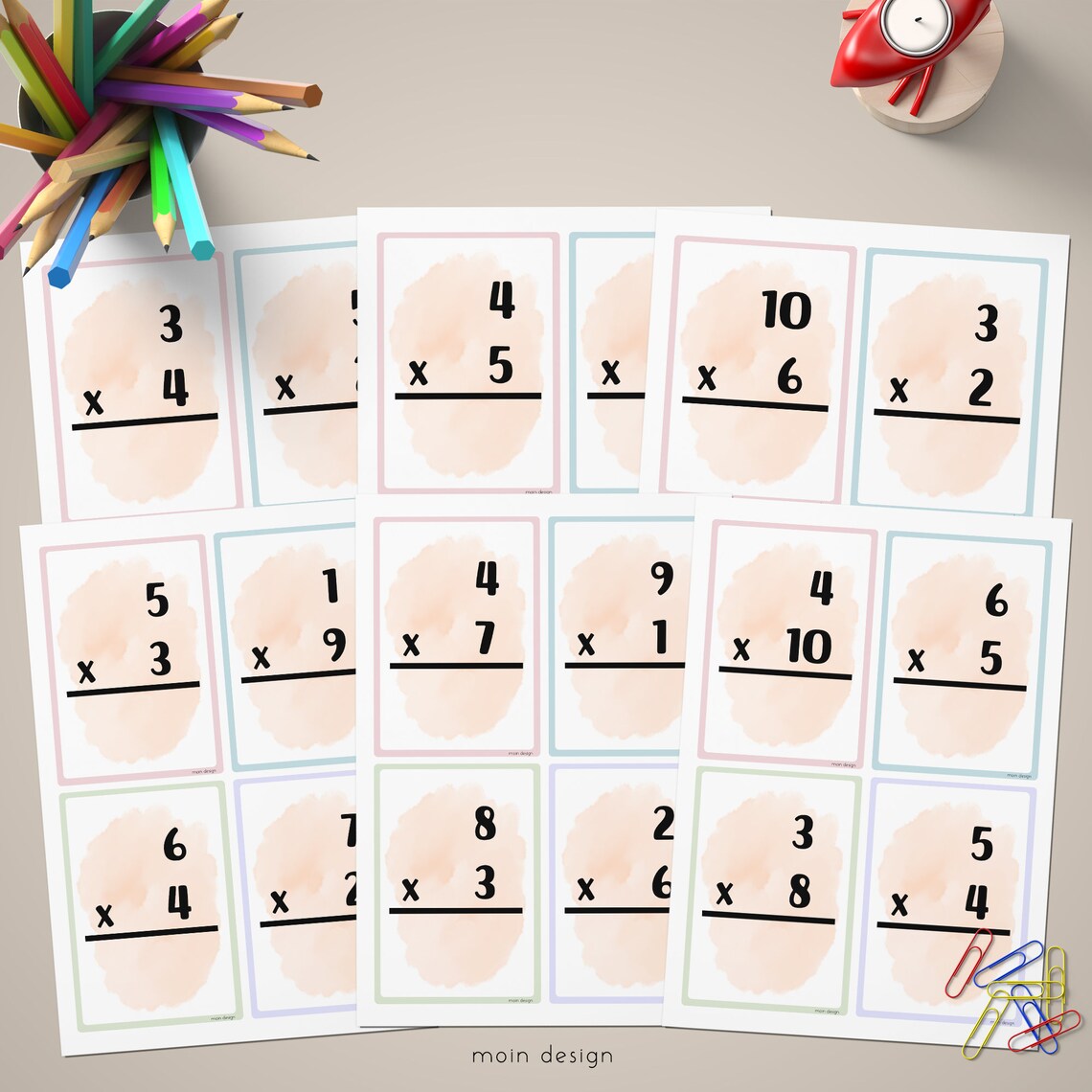 Multiplication Practice Flash Cards, Printable Math Activity ...