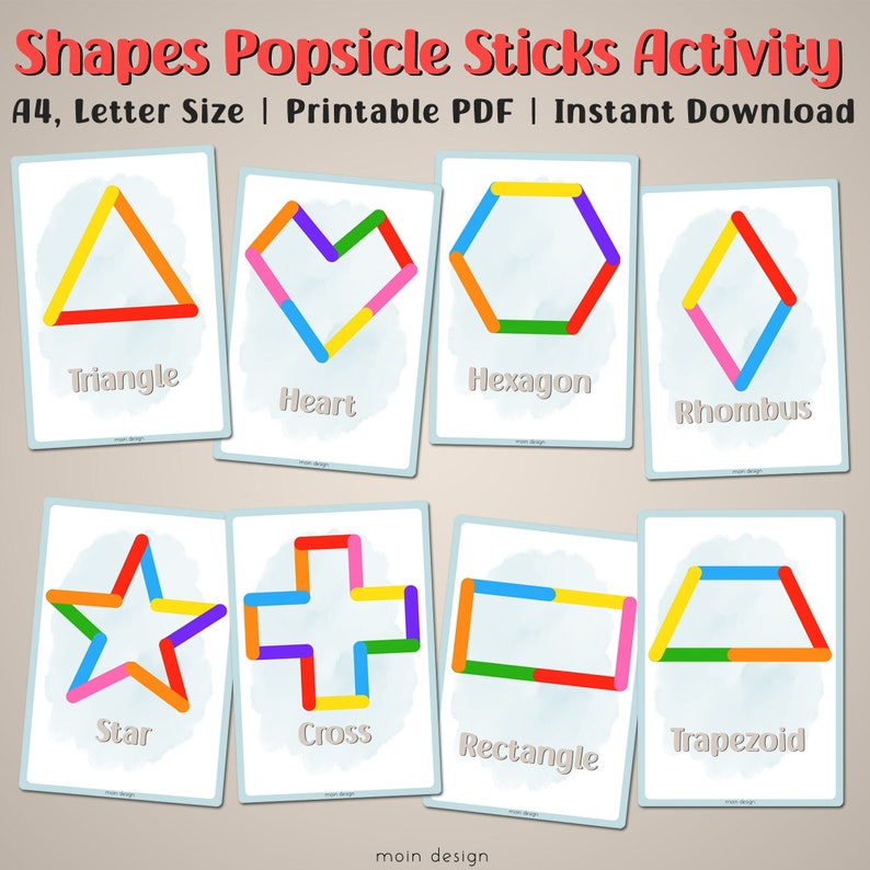 Shapes Popsicle Sticks Activity, Craft Sticks Activity, Montessori Game ...