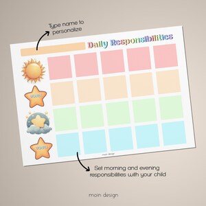 Printable Kids Daily Responsibilities Chart, Chores Chart, Routine ...