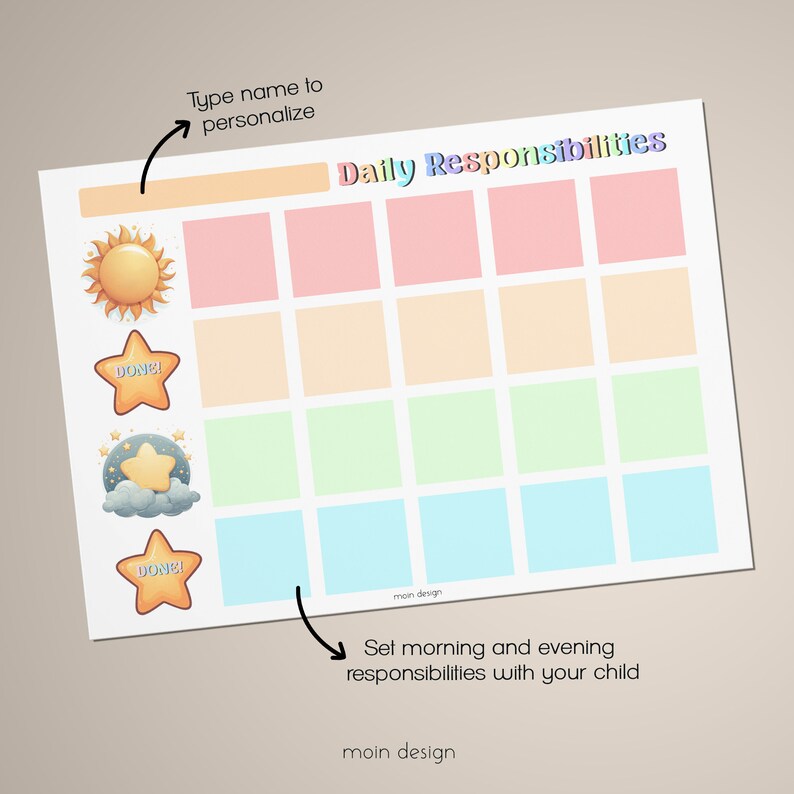 Printable Kids Daily Responsibilities Chart, Chores Chart, Routine ...
