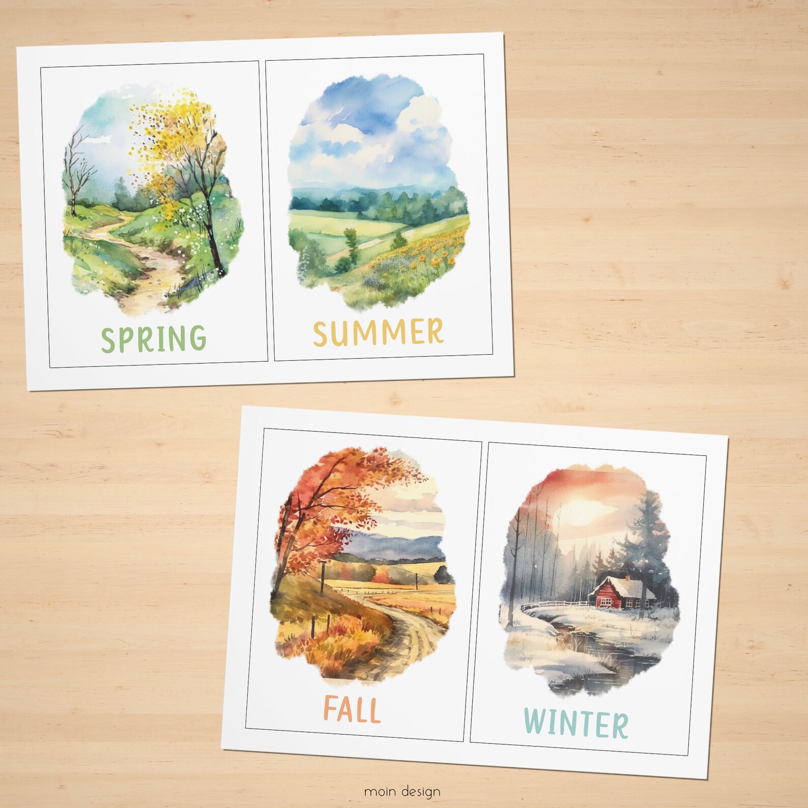 Seasons Flash Cards, Preschool Activity, Printable Montessori Cards ...