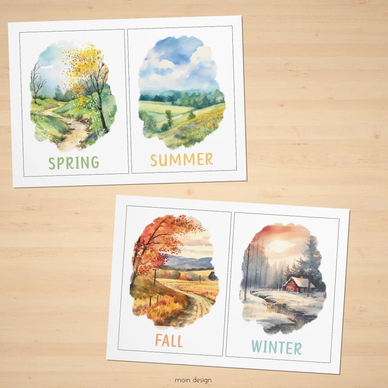 Seasons Flash Cards: Montessori Preschool Activity (printable PDF) - Etsy