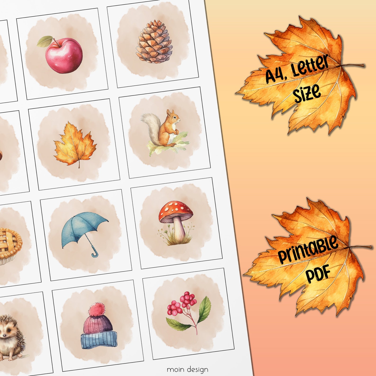 Printable Fall Memory Game, Kids Activity, Matching Games for Toddlers ...