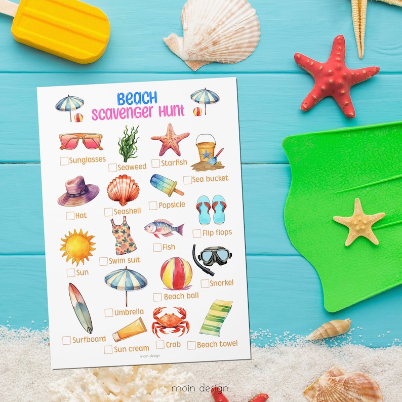 Printable Beach Scavenger Hunt for Kids, Summer Games for Kids, Party ...