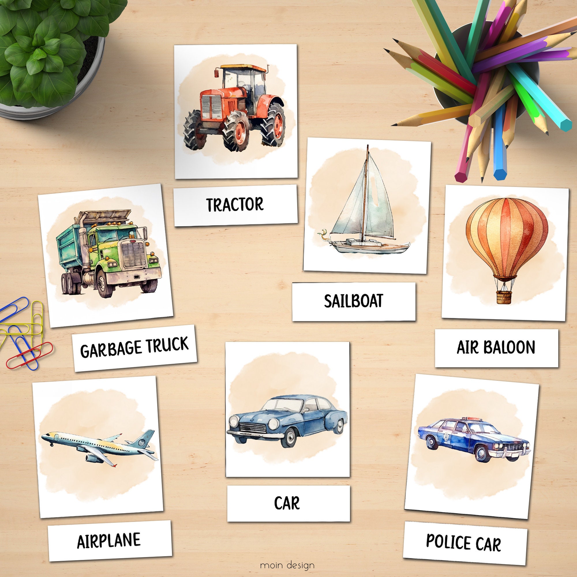 Vehicle Flash Cards, Preschool Activity, Printable Montessori Cards ...