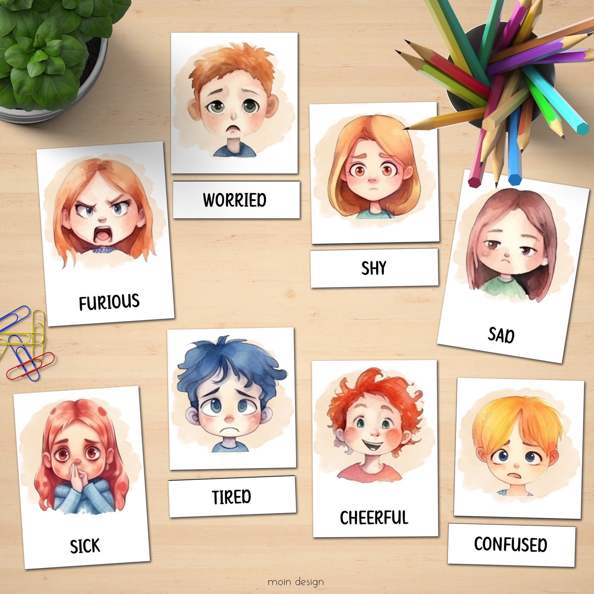 Emotions Flash Cards, Preschool Activity, Printable Montessori Card ...