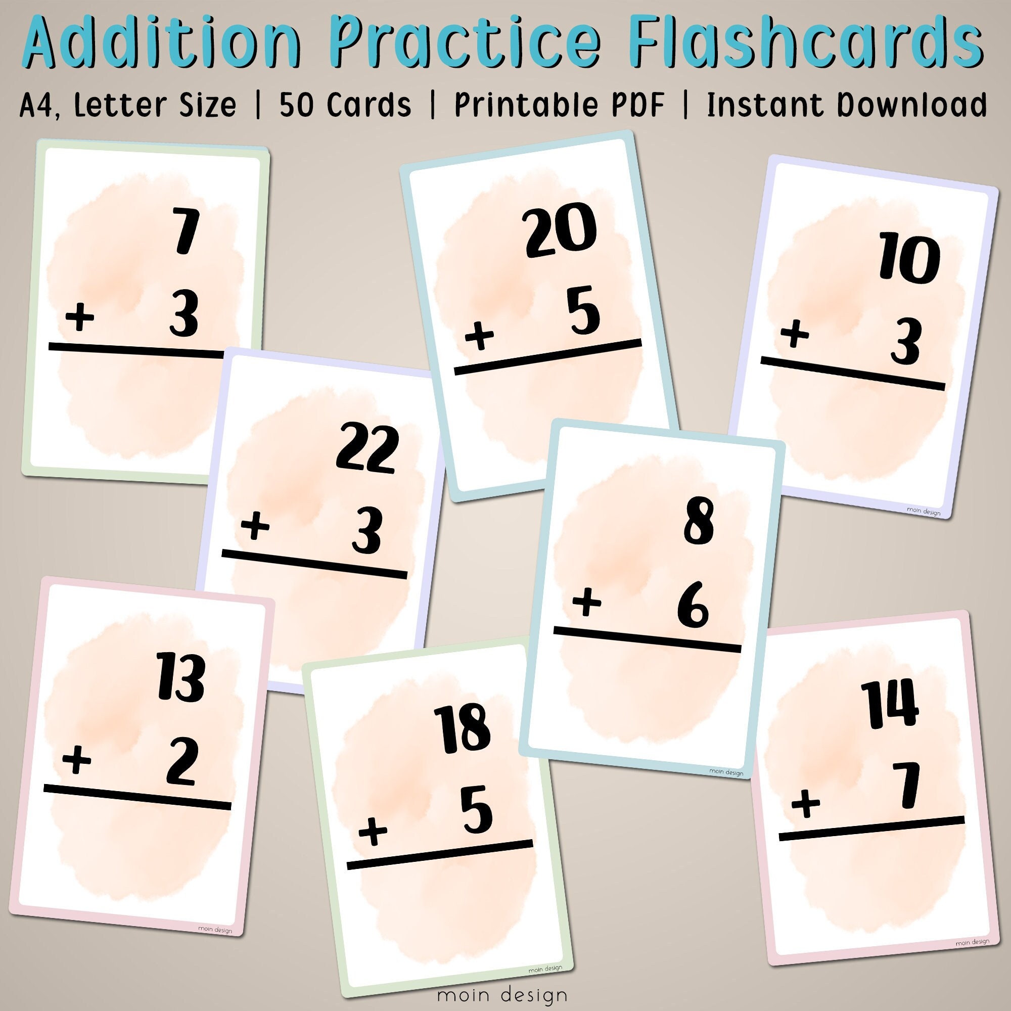 Addition Practice Flash Cards, Printable Math Activities, Montessori ...