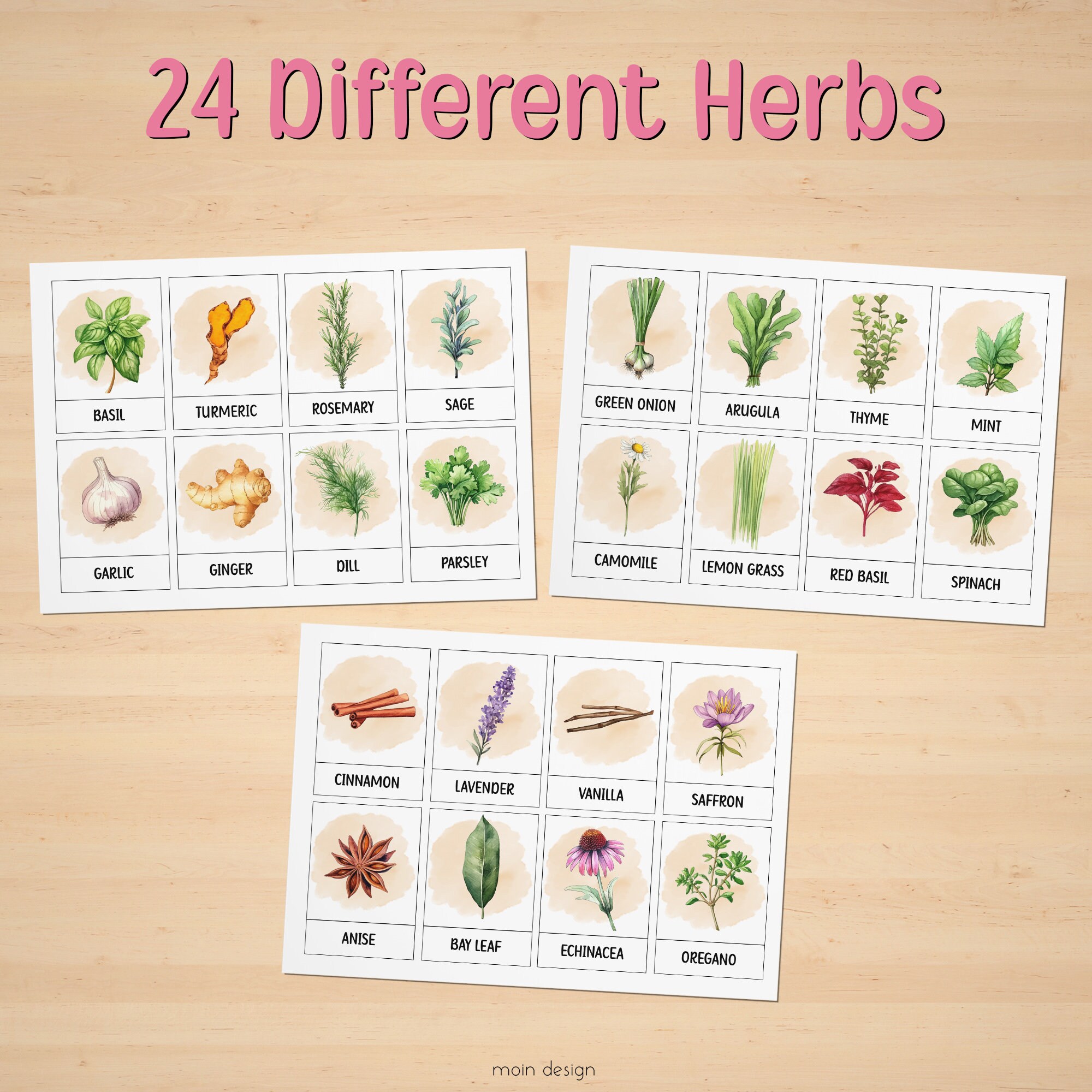 Kitchen Herbs Flash Cards, Preschool Activity, Printable Montessori ...