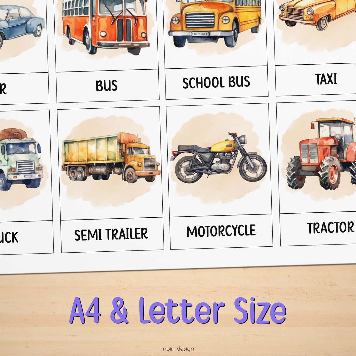 Vehicle Flash Cards, Preschool Activity, Printable Montessori Cards ...