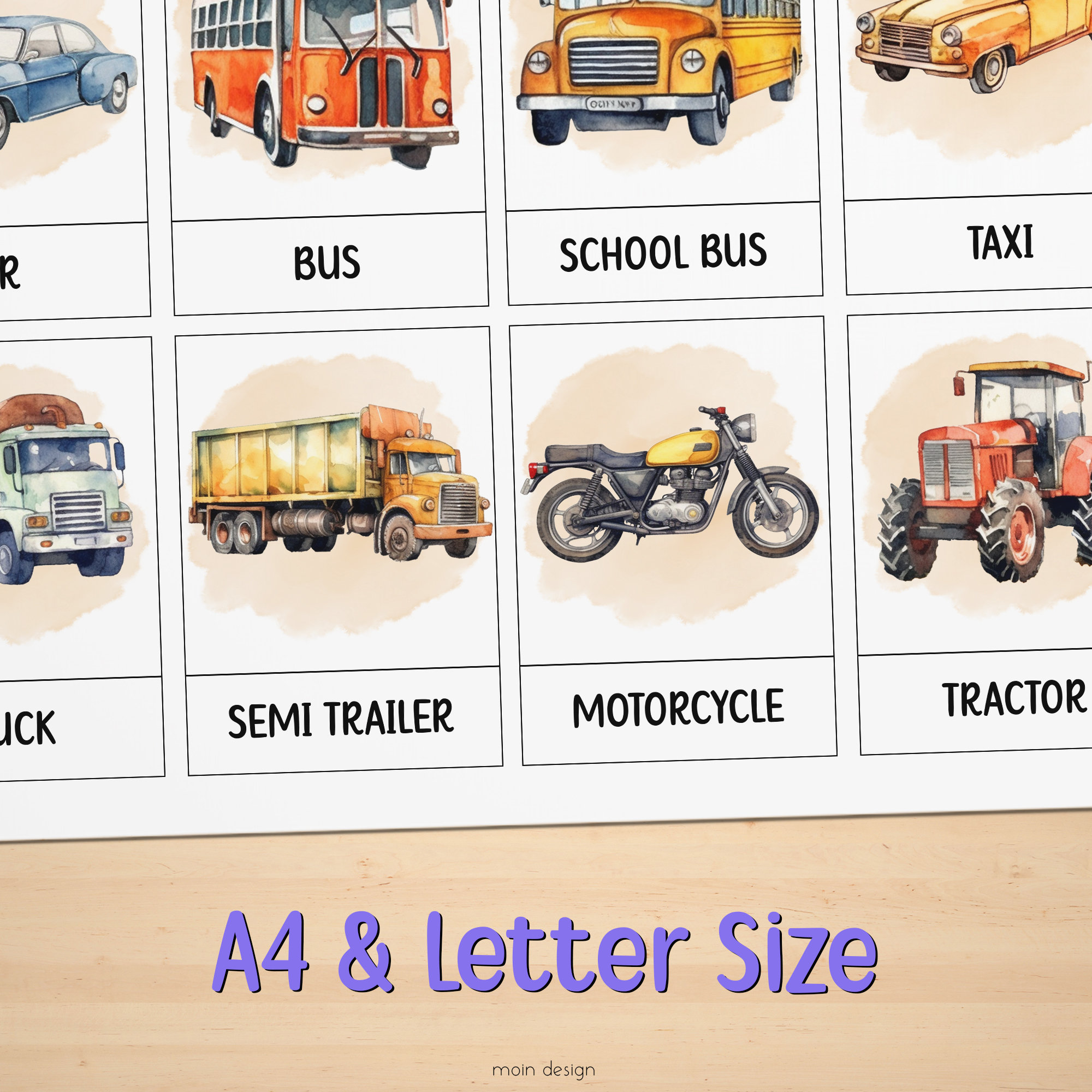 Vehicle Flash Cards, Preschool Activity, Printable Montessori Cards ...