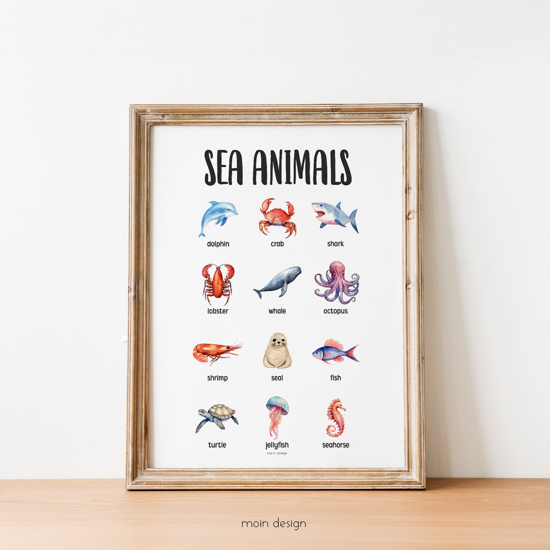 Watercolor Sea Animals Poster: Montessori Nursery Decor (digital ...