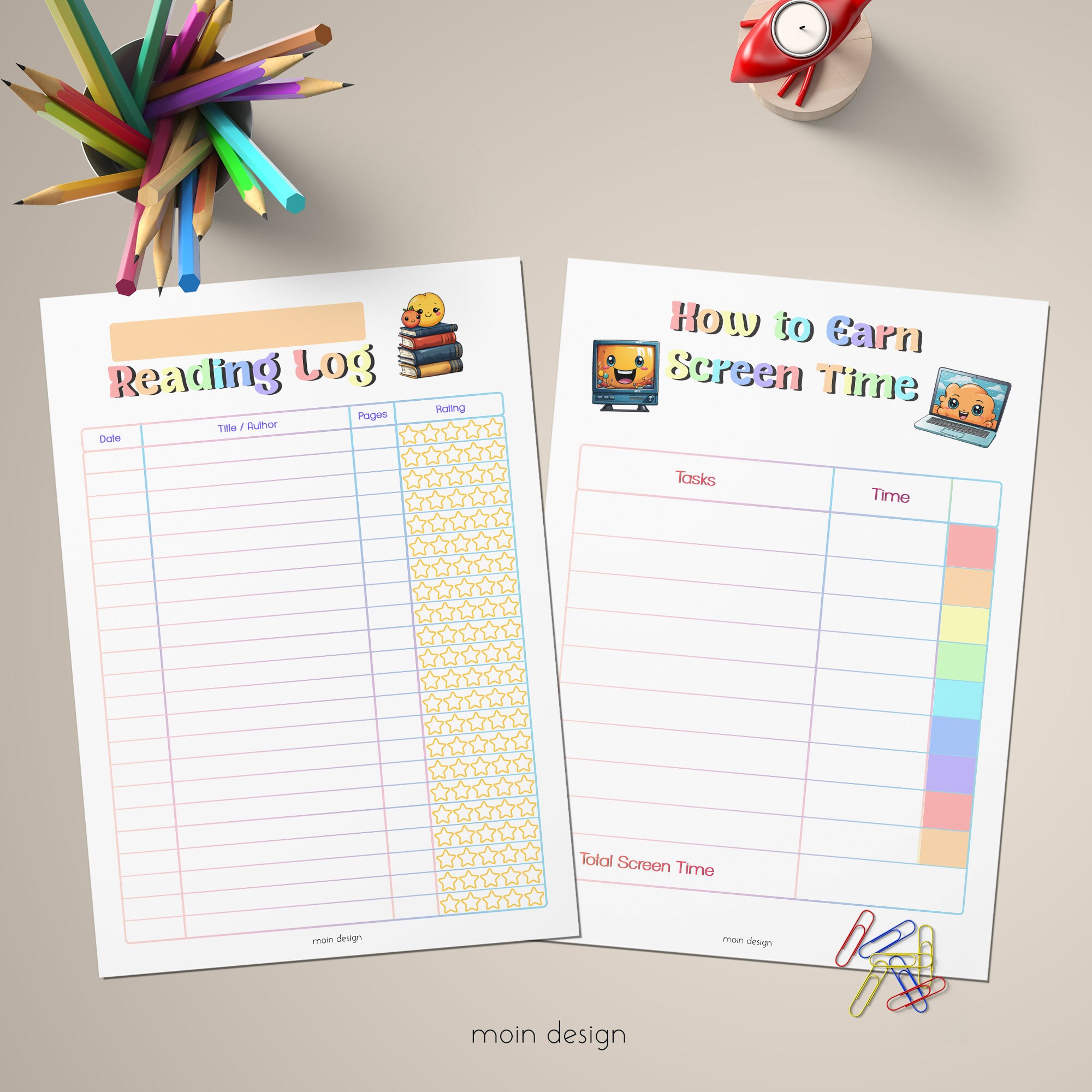 Printable Kids School Planner Bundle, Screen Time Chart, After Before ...