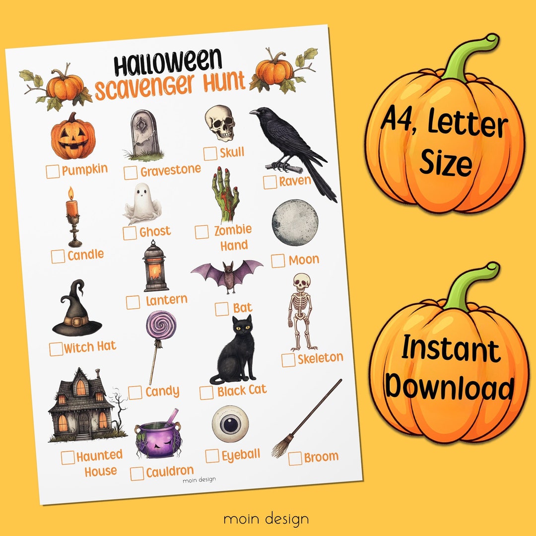 Printable Halloween Scavenger Hunt for Kids, Halloween Games for Kids ...