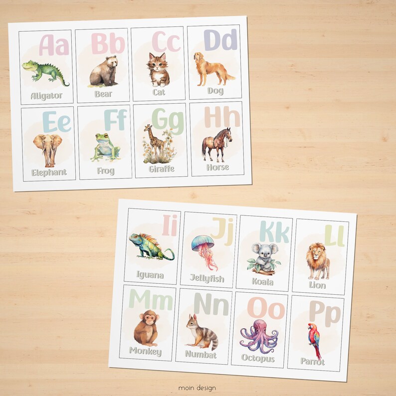 Animal Alphabet Flash Cards, Preschool Activity, Printable Montessori ...