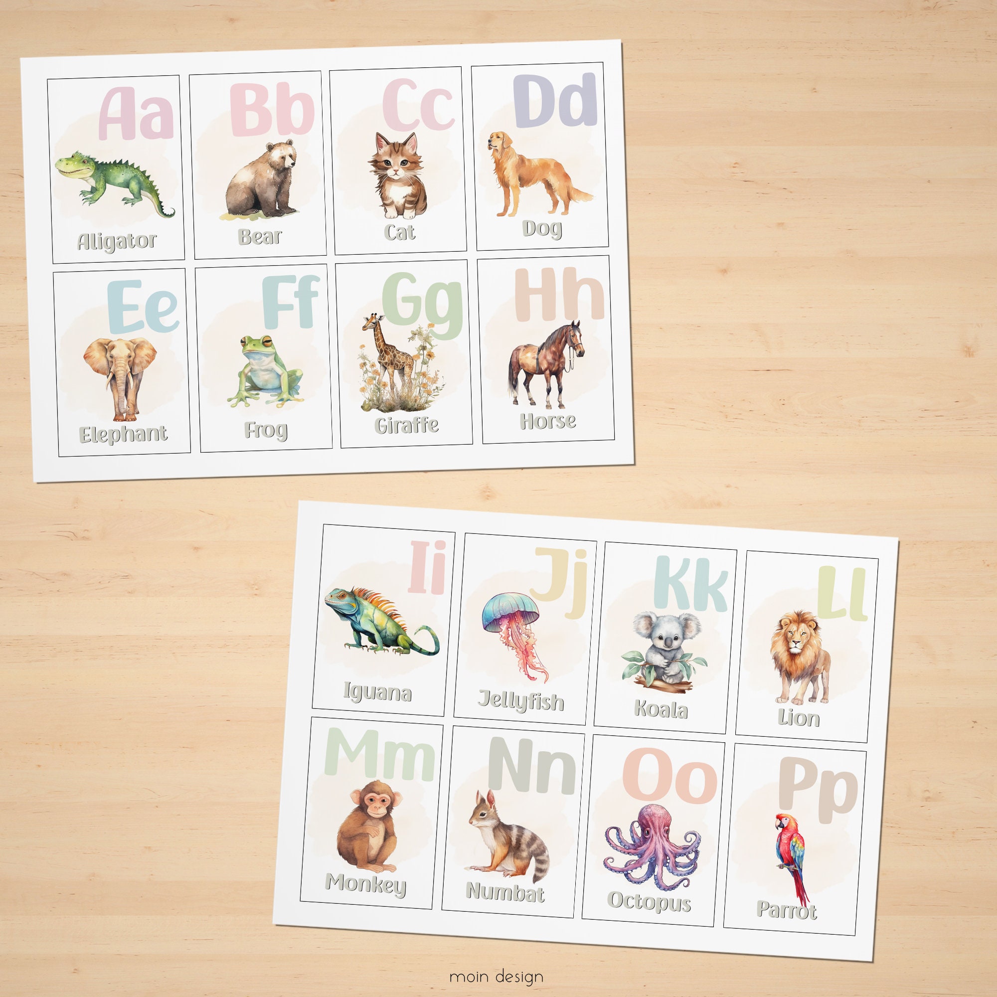 Animal Alphabet Flash Cards, Preschool Activity, Printable Montessori ...