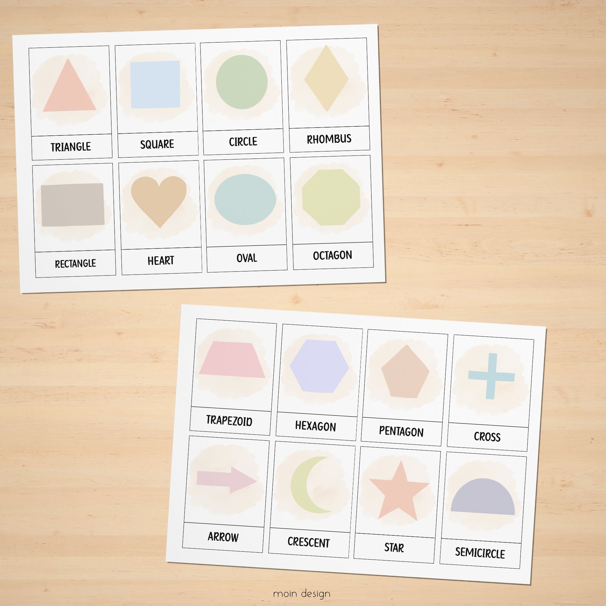 Shapes Flash Cards, Preschool Activity, Printable Montessori Cards ...